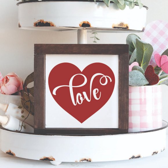 The Red Ostrich | Wall Decor | Cursive Love In Solid Heart Farmhouse ...